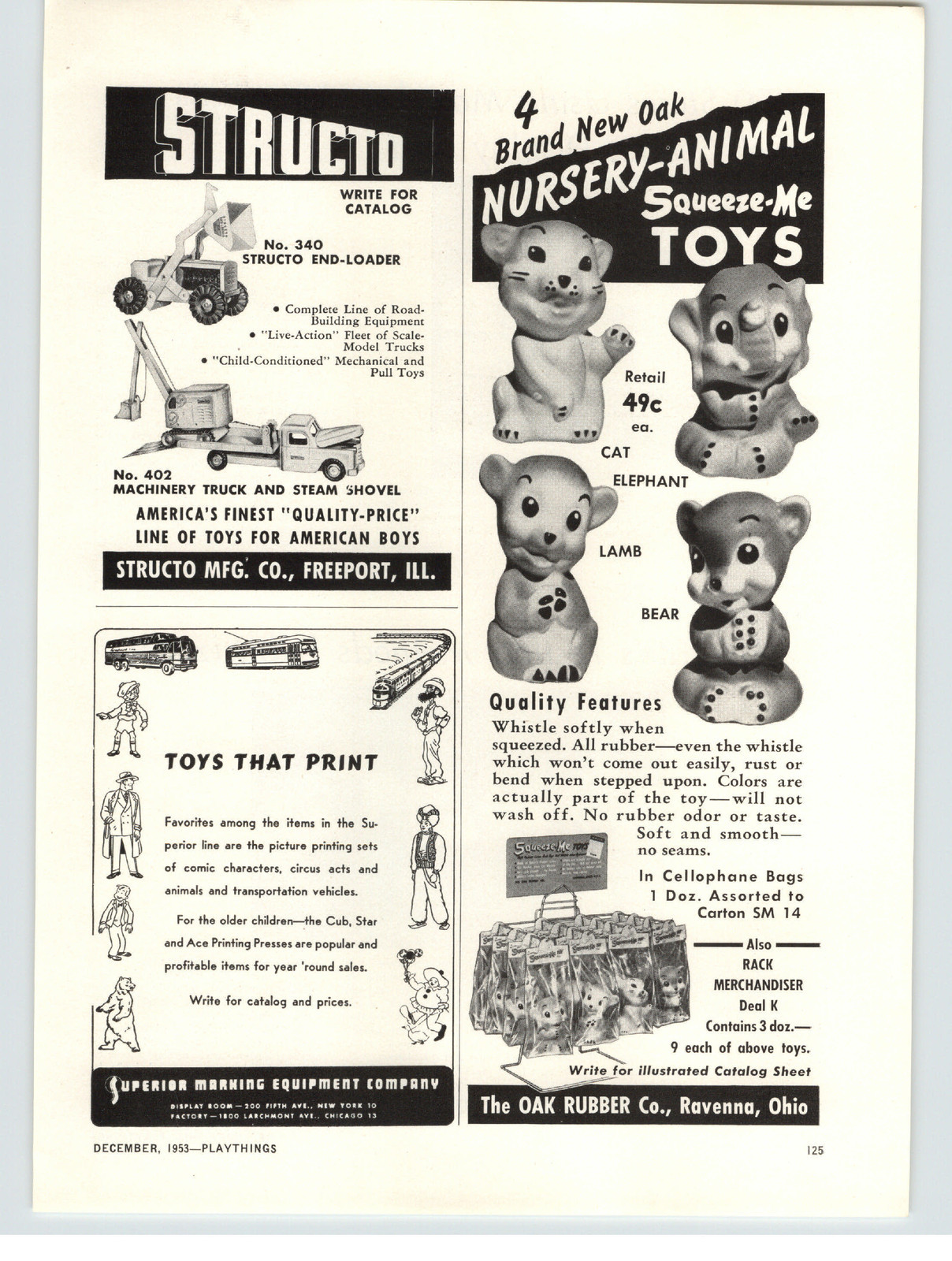 1953 PAPER AD Structo End Loader #340 #402 Truck & Steam Shovel Oak ...