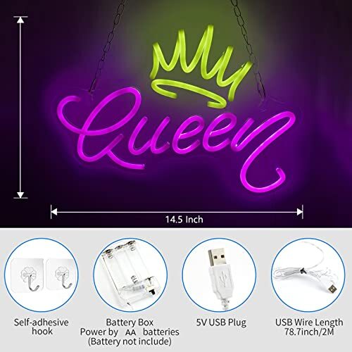 Queen Neon Signs for Wall Decor, Crown Neon Light Sign Decor, Queen Led ...