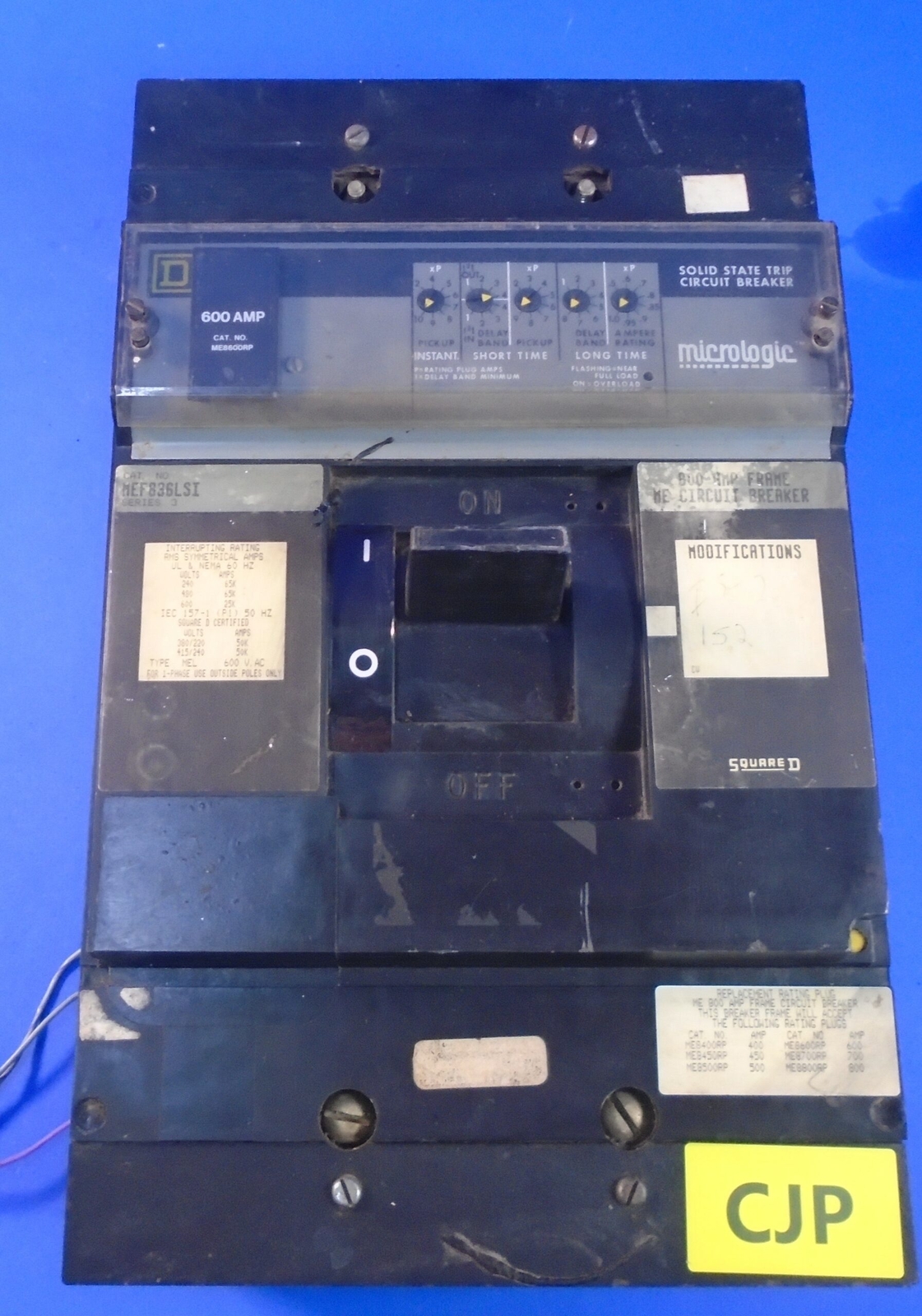 SQUARE D CIRCUIT BREAKER MEF836LSI SER 3 800A FRAME 600A ME8600RP 3P ...