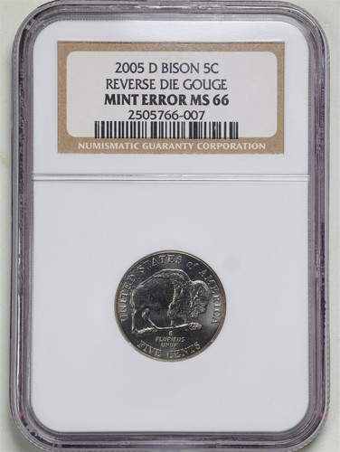 2005-D 5C Speared Bison Reverse Die Gouge Nickel Mint Error MS66 NGC ...