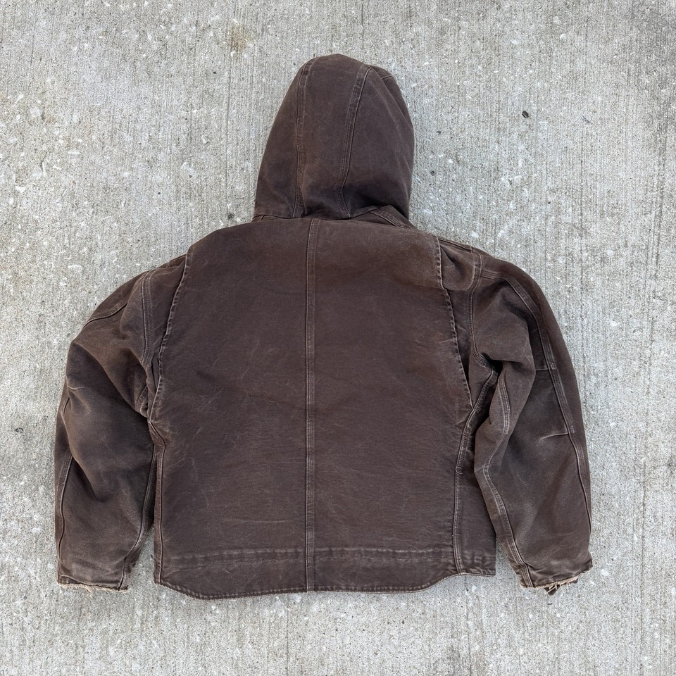 Carhartt Sierra Jacket Sherpa Lined J141 DKB Dark Brown Hood Distressed ...