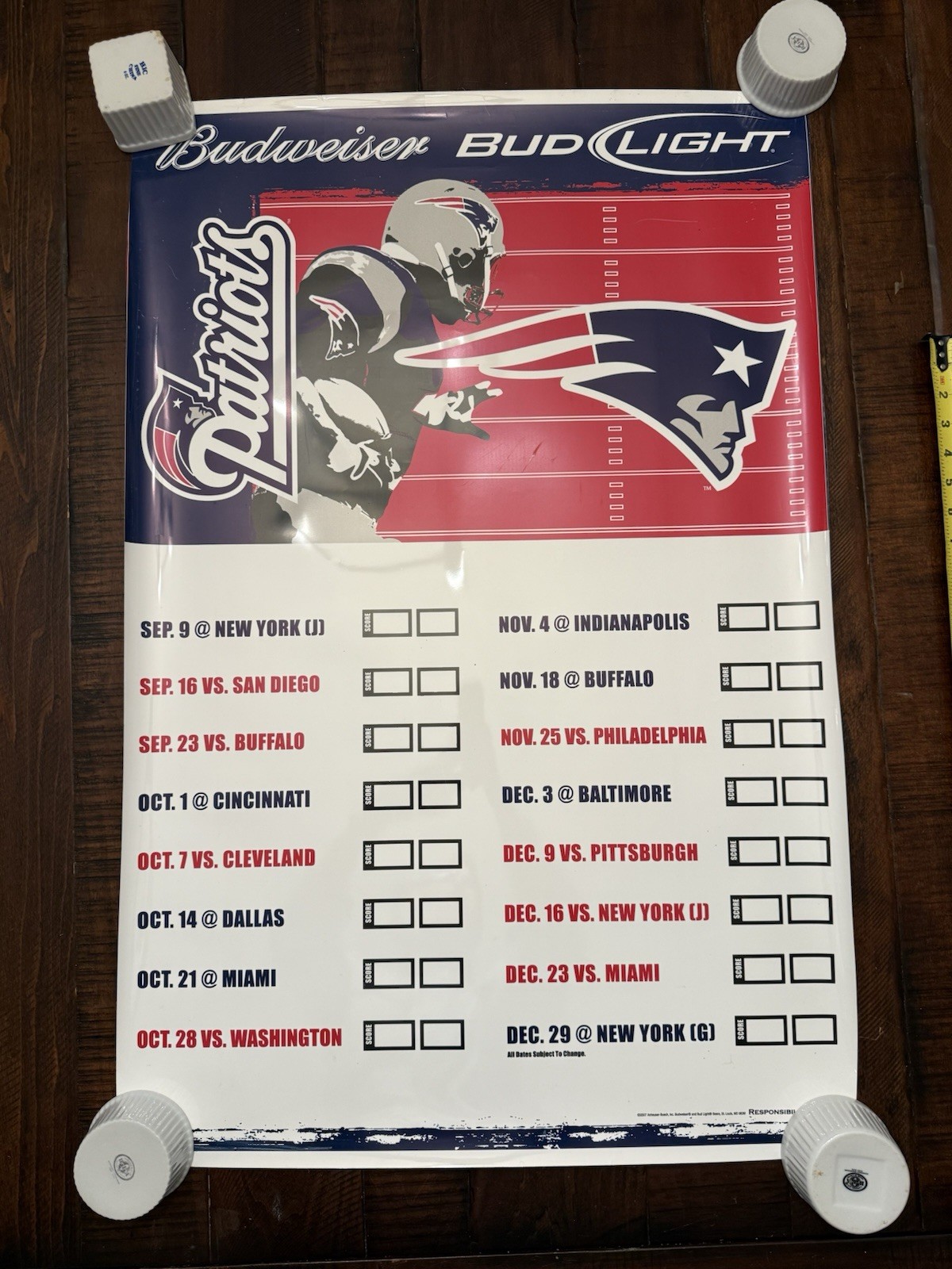 New England Patriots 2007 Undefeated Season Schedule Poster 16-0 | eBay