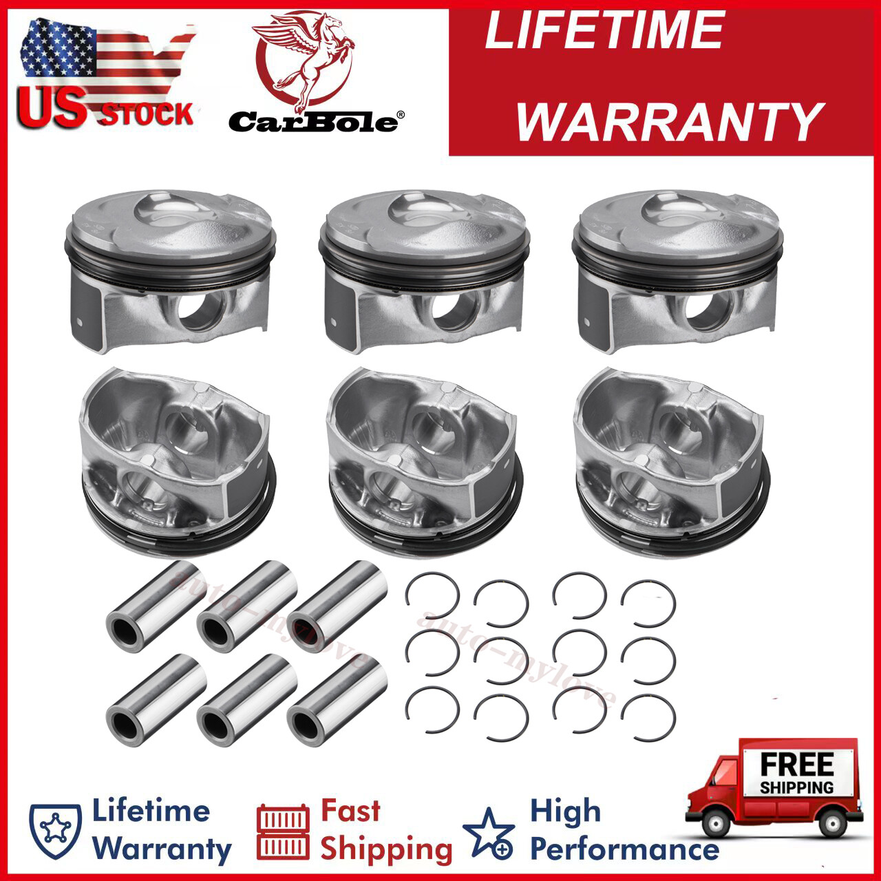3.0L Piston Assembly For Jaguar Land Rover Supercharged V6 AJ126 Set (6 ...