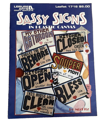 Plastic Canvas Project Booklet Leaflet Sassy Signs Leisure Arts #1716 ...