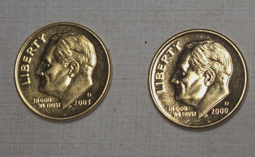 RARE 24 kt Gold Clad Roosevelt Dime - Choice of 2 Dates 2000 & 2000 D ...