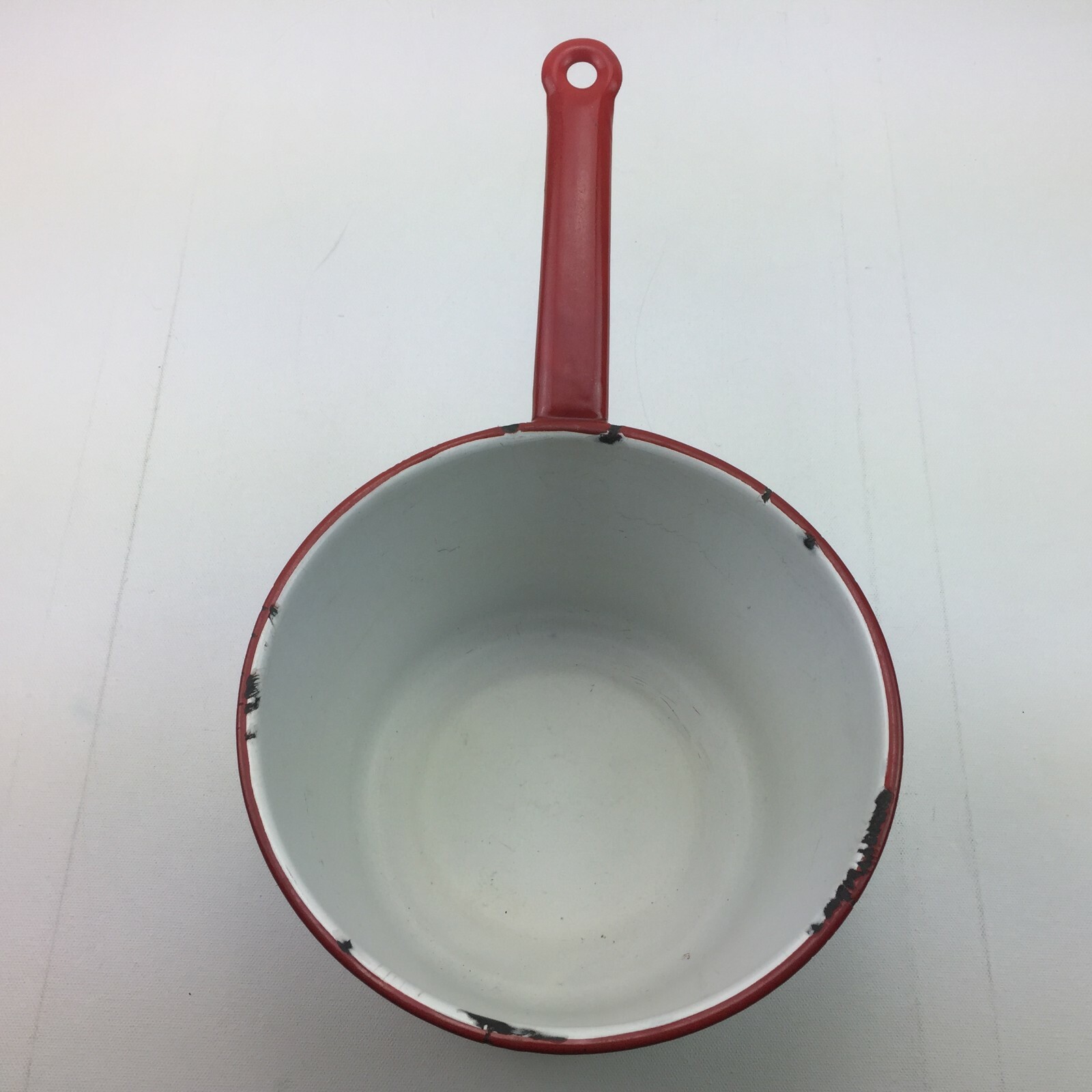 Vintage Enamel White Red Trim Pots Pans Set 3 Farmhouse Style Cookware ...