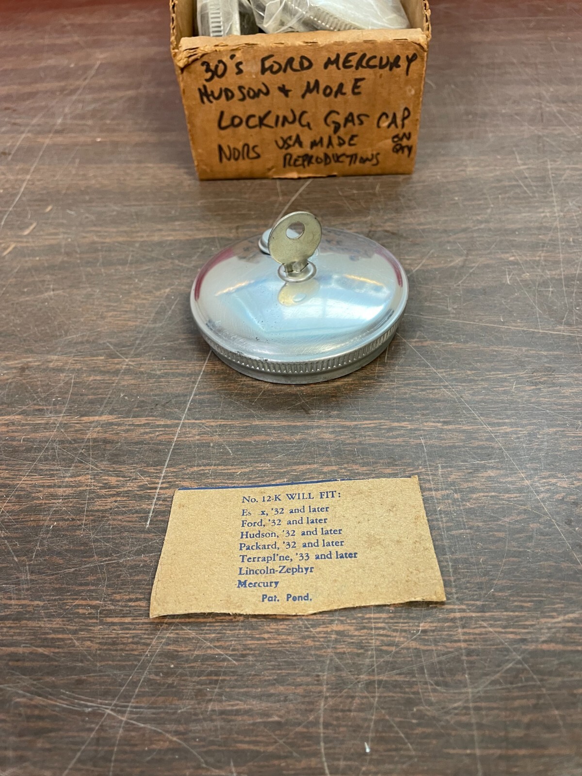 VINTAGE ANTIQUE 30'S FORD MERCURY HUDSON LOCKING GAS FUEL CAP W/KEY NEW ...