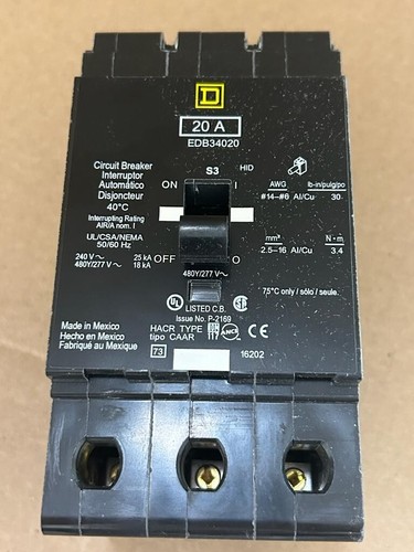 EDB34020 square d breaker 20a, 3 pole 20amps | eBay