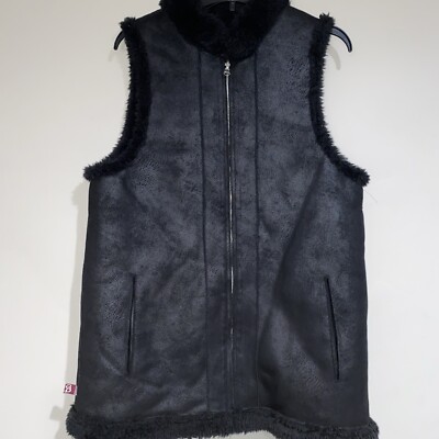 Gena Accessories faux Leather Black/ Sherpa Reversible Vest Jacket Winter Sz Lg | eBay
