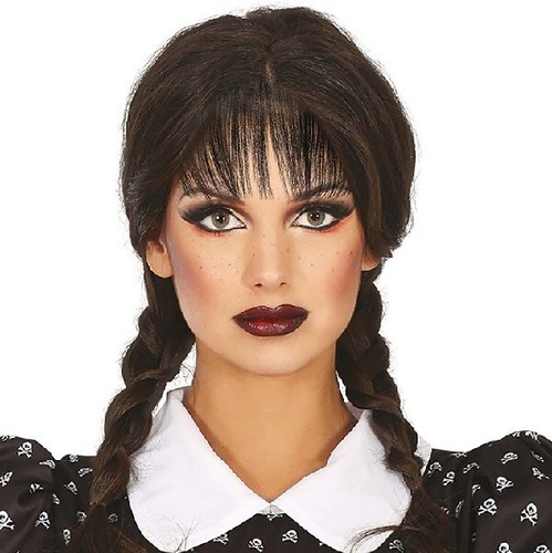 Ladies Halloween Fancy Dress Gothic Schoolgirl Wig with fringe ...