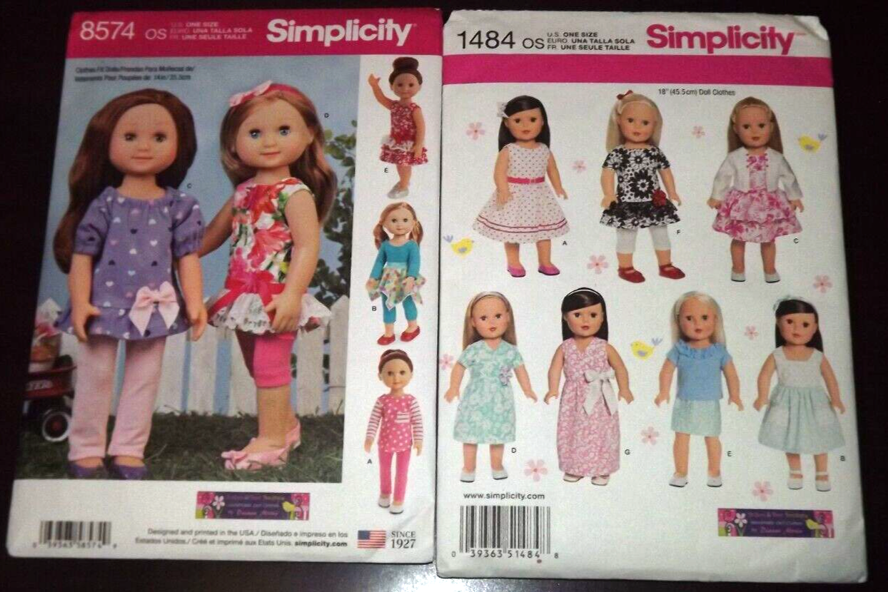 Lot of 2 American Girl 18" & 14" Doll clothing Patterns Simplicity 8574 ...