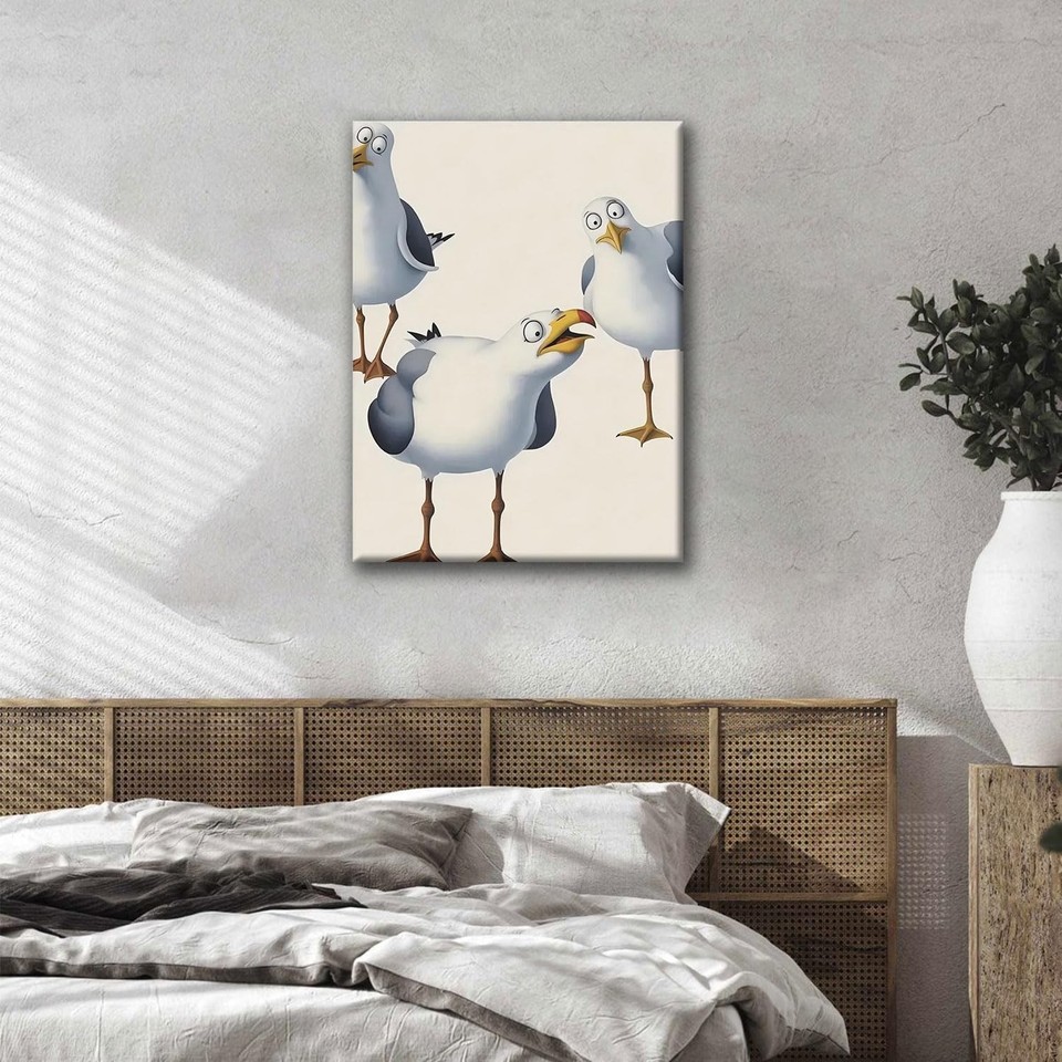 Funny Seagull Canvas Wall Art Modern Humor Seaside Cartoon Bird Poster ...