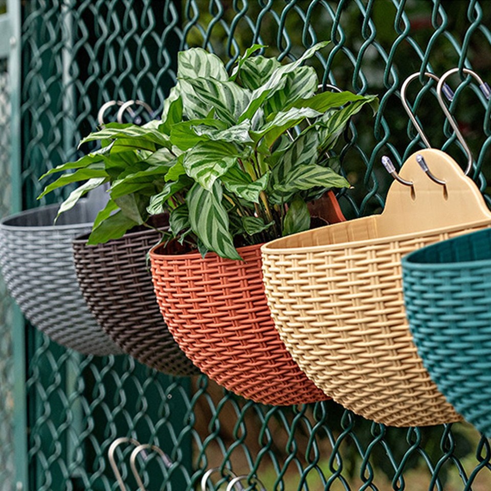 Semi-Circle Wall Planter Plastic Wicker Look Hanging Basket for Indoor ...