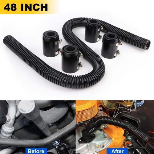 48" Stainless Steel Radiator Hose Kit Black Flexible Coolant Water Hose ...