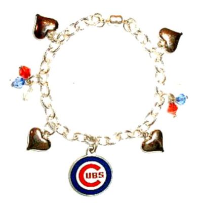 Chicago CUBS Charm Bracelet baseball. Silvertone heart charms & chain ...