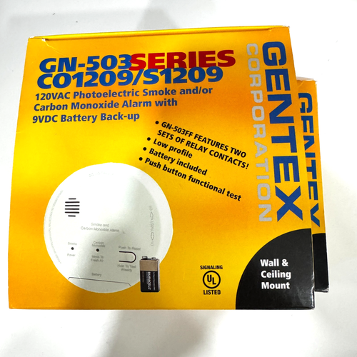 Gentex GN-503 Smoke And CO Alarm 120VAC With 9VDC Battery Backup C01209 ...