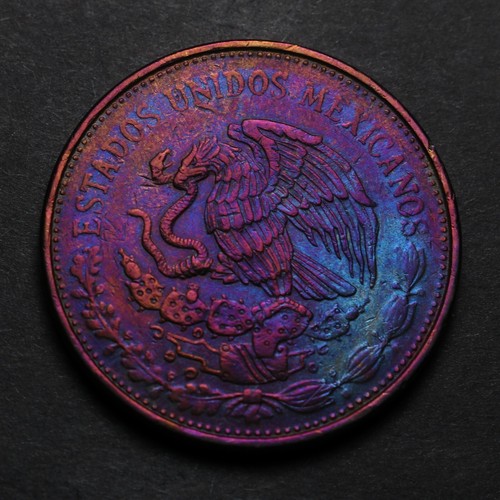 1982 Toned Mexico 20 Pesos "Large Edge Letters" w/ Rainbow Toning KM ...