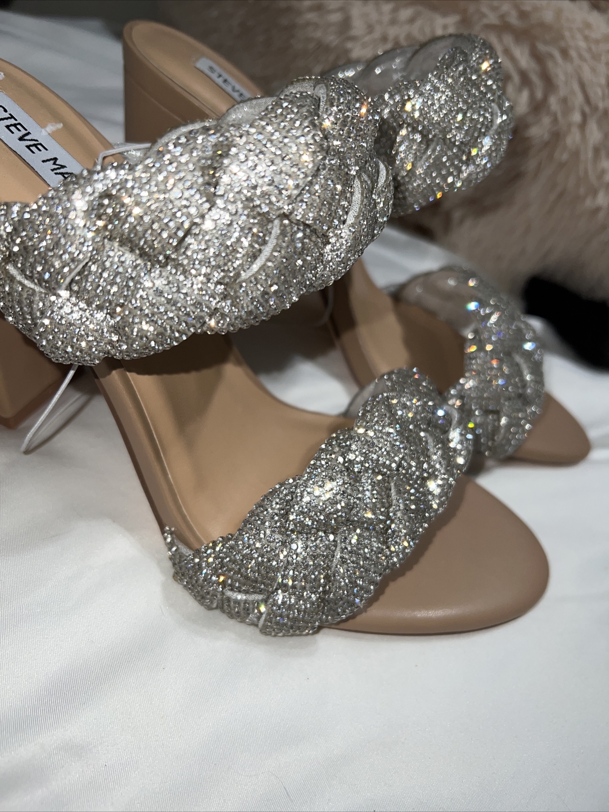 Steve Madden Nider Kenley Rhinestone High heel Open Toe Block Heeled ...