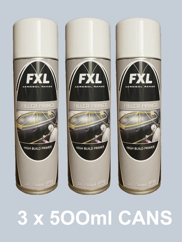 3 x 500ml FXL High Build Primer Fast Drying Putty Filler Spray Aerosol ...