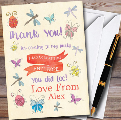 Girls Bugs & Insects Personalised Party Thank You Cards | eBay UK