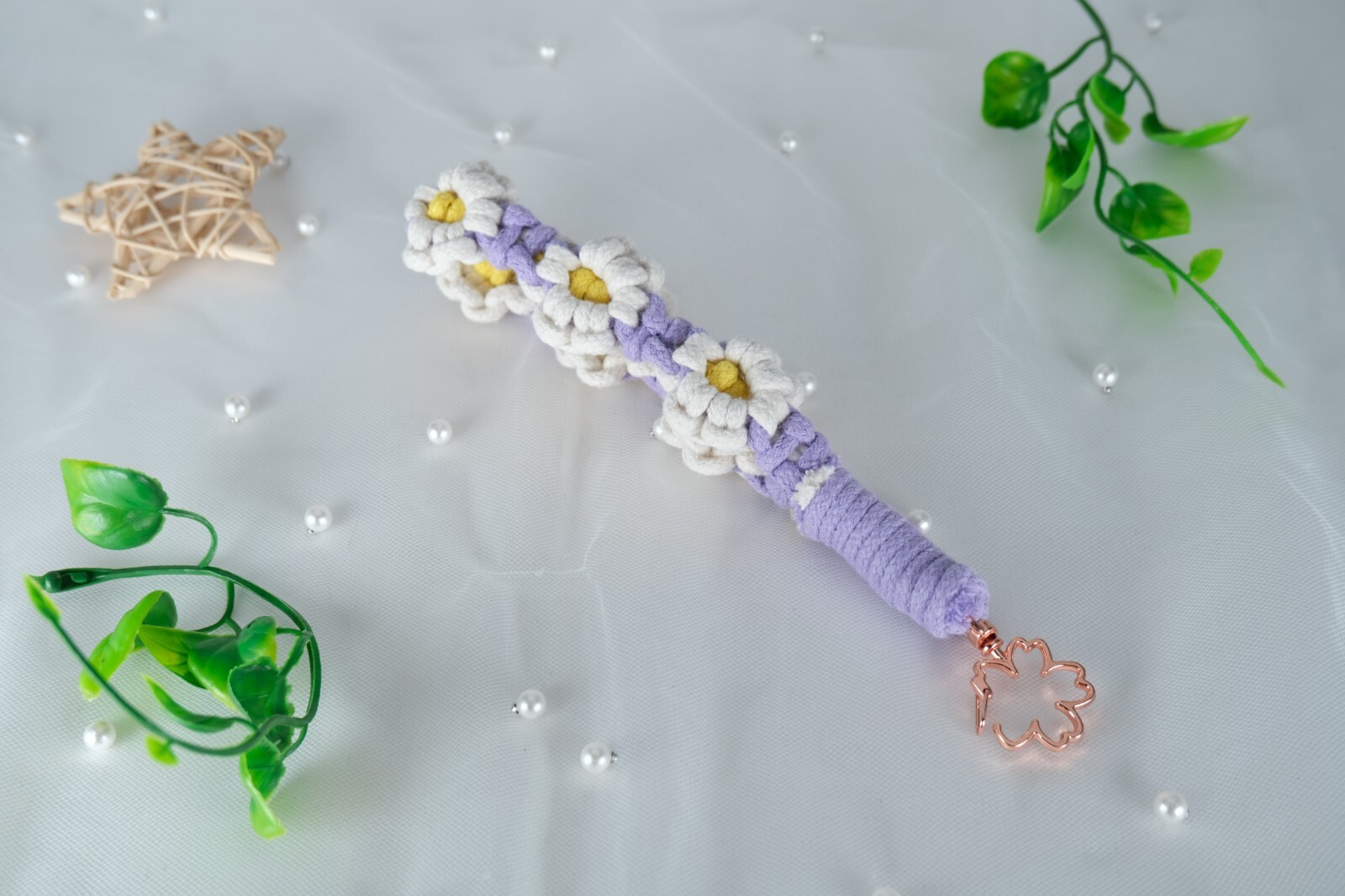 Macrame Flower Wristlet Phone Strap Short Wristlet Keychain Charm ...