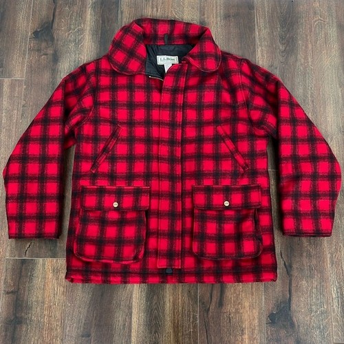 L.L. Bean Vintage Red Black Lumberjack Wool Hunting Jacket Size 44 Made ...