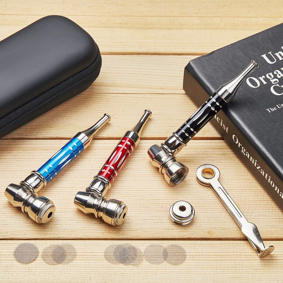 ( 3Pack ) 4.3" Long Metal Lay Flat Tobacco Smoking Hand Pipes with Caps ...