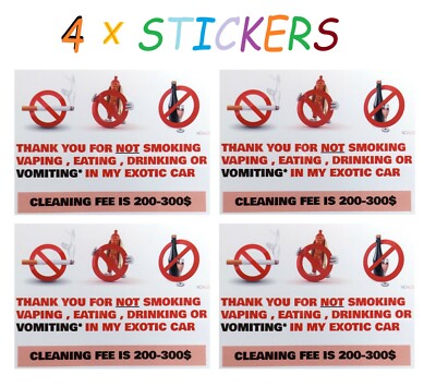 No smoking No vaping no eating no drinking or vomiting in car (4 x ...
