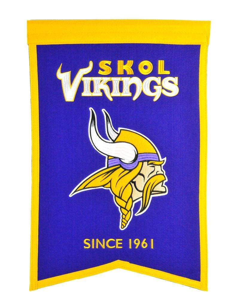 MINNESOTA VIKINGS SKOL EMBROIDERED WOOL BANNER 14"X22" NFL LICENSED | eBay