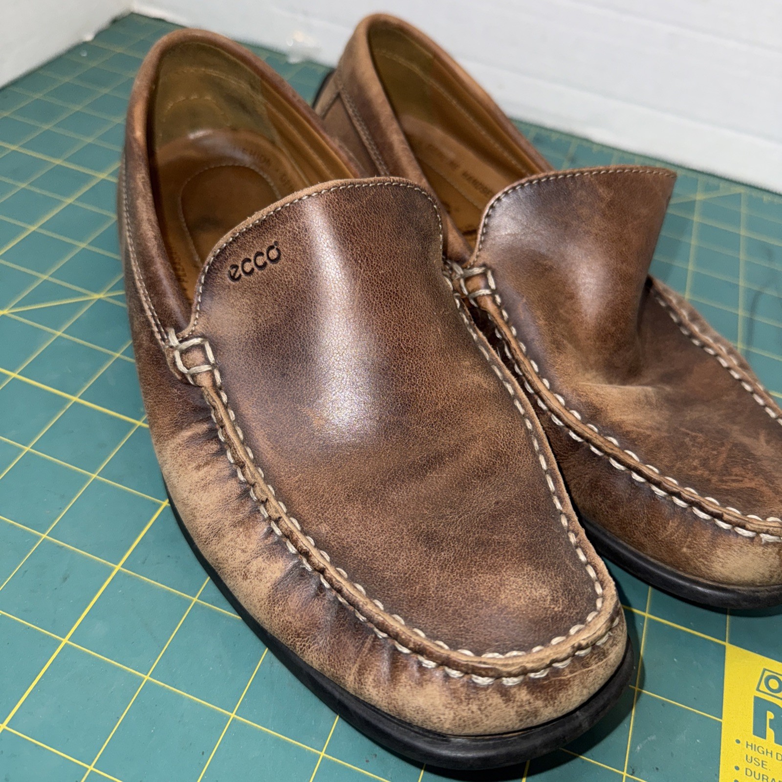 Ecco Brown Leather Driving Loafer Moc Toe Slip On Men… - Gem
