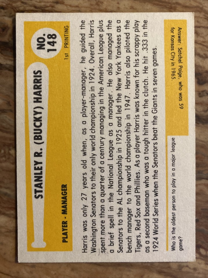 1980 TOPPS BASEBALL IMMORTALS BUCKY HARRIS #148 1St PRINTING -NM/MT | eBay