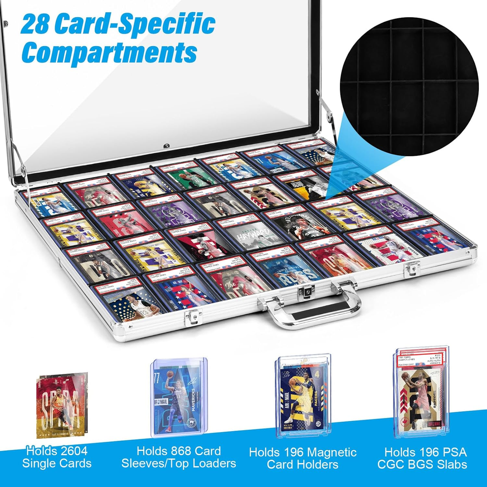 Locking Aluminum Trading Card Display Case with 28 Removable Grids | eBay