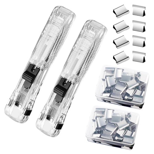 2 PCS Handheld Reusable Creative Stapler Push Stapler Clips Paper Clamp ...