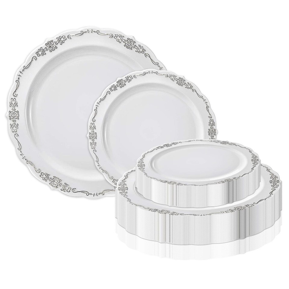Elegant Vintage Disposable Plastic Plates Wedding Party Value Sets 120 ...