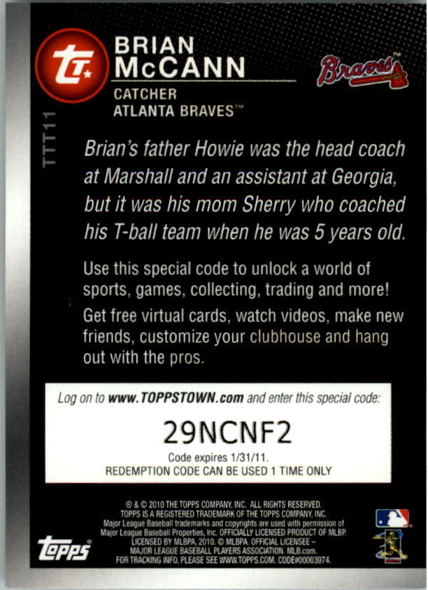 2010 Topps Ticket to Topps Town Atlanta Braves Baseball Card #TTT11 ...