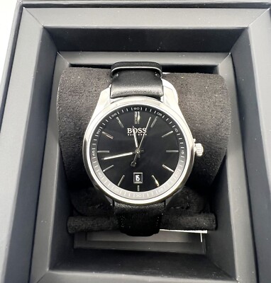 HUGO BOSS 1513729 #CIRCUIT BLACK DATE DIAL BLACK LEATHER BAND MENS ...