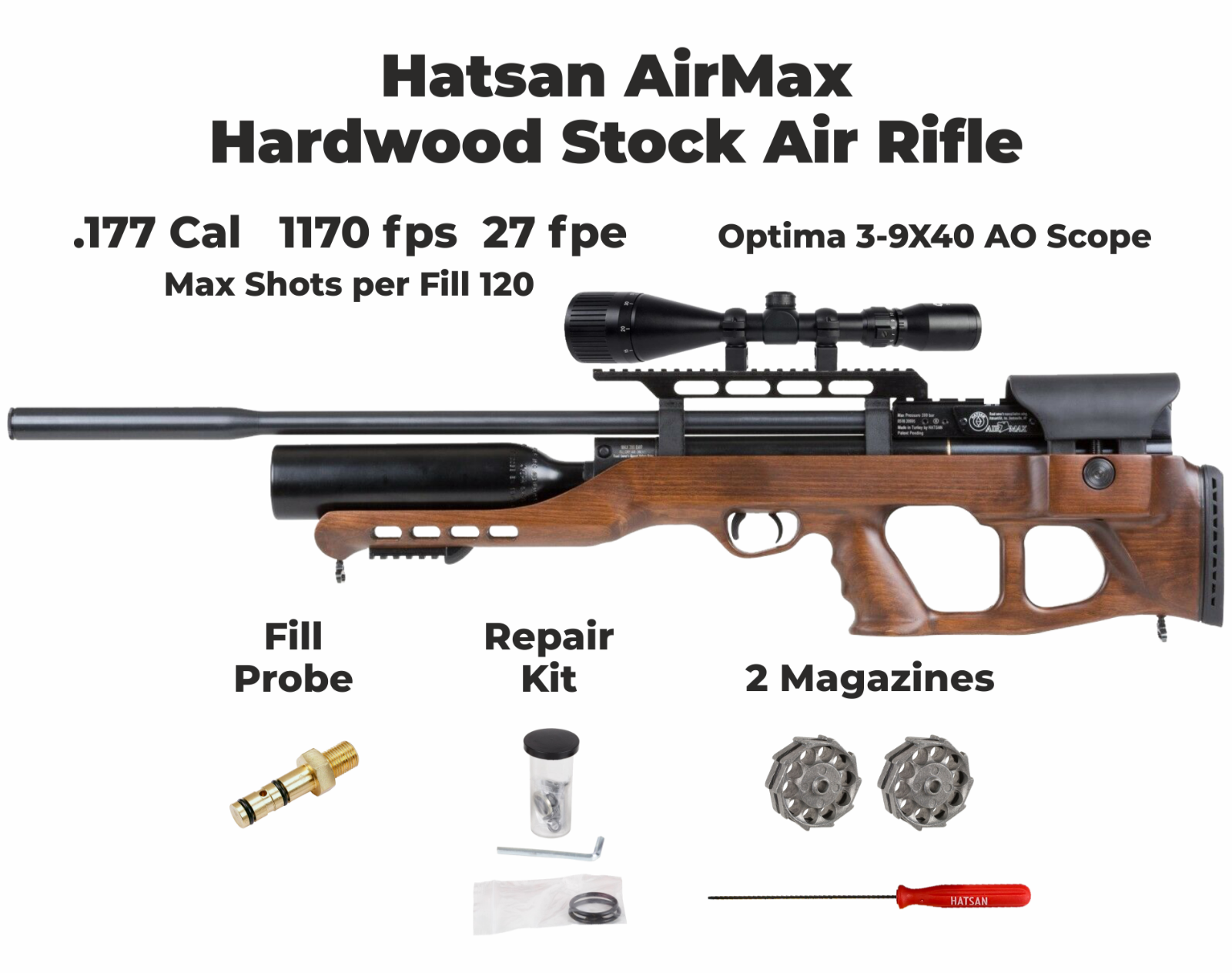 Hatsan AirMax .177 Cal Air Rifle w/ Scope w/ Pellets and Targets and ...