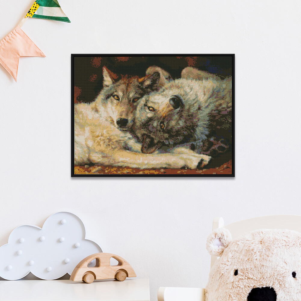14CT Stamped Cotton Thread Cross Stitch Kit Animal Wolf Embroidery Home ...