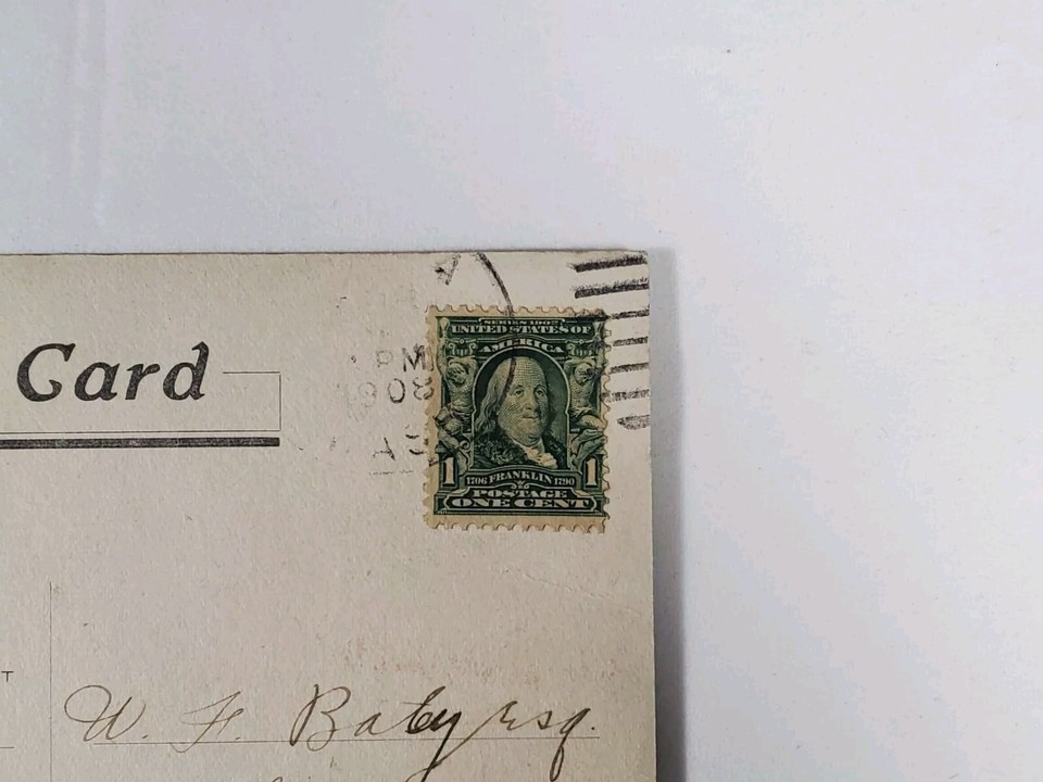 Ben Franklin Vintage 1908 One Cent Stamp-Cancelled on Post Card ...
