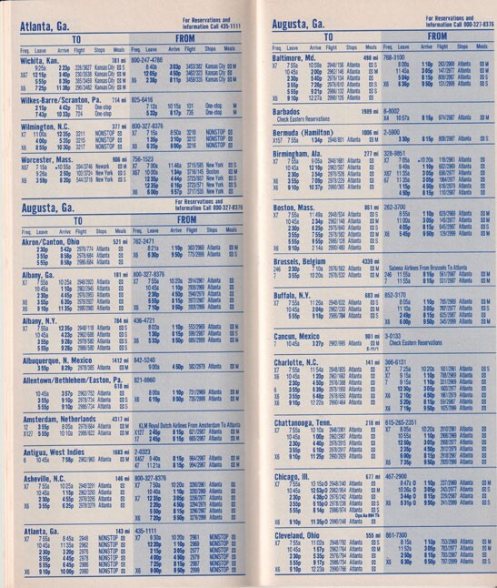 Eastern Metro Express timetable 1986/08/31 ATL hub | eBay