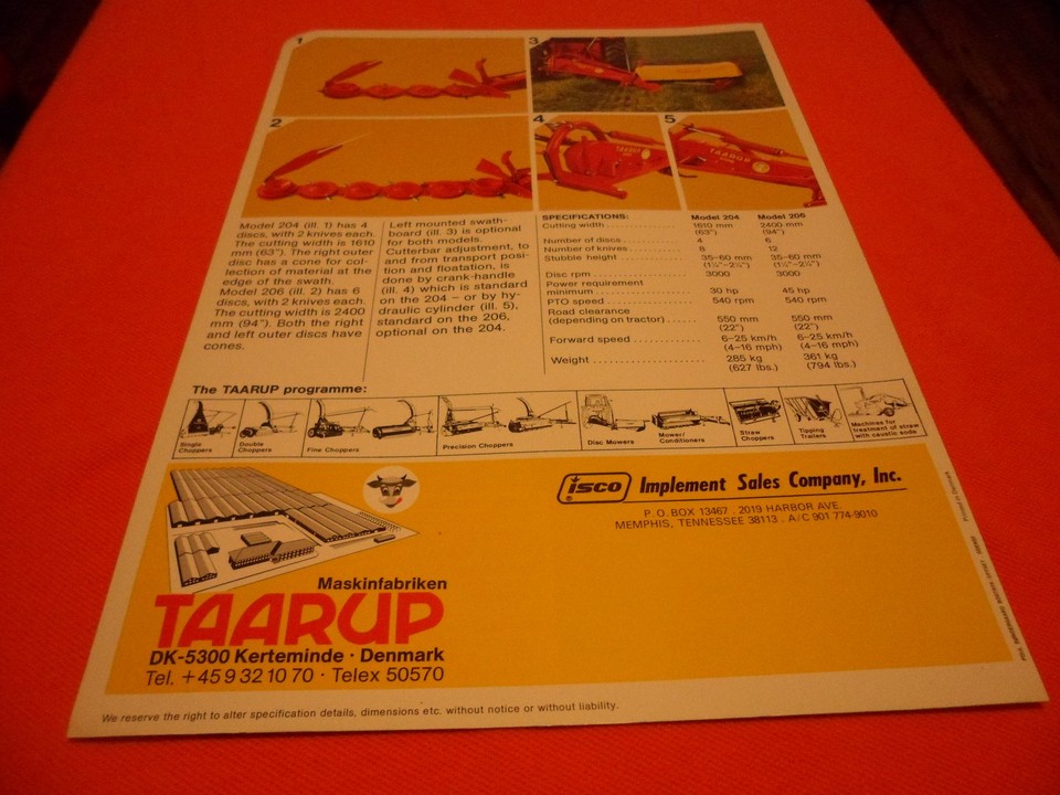 (Drawer 9) Taarup Disc Mower 204 206 Farm Equipment Brochure ...