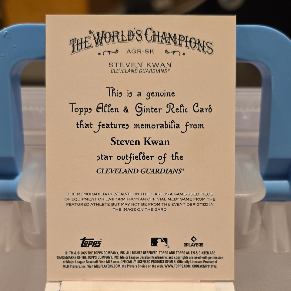 2025 Topps Allen & Ginter Game-Used Relic Steven Kwan Guardians #AGR-SK ...