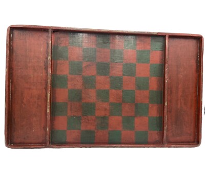 Antique American Primitive Checkerboard Red Black Painted Game Board ...
