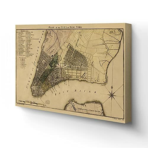1789 New York City Map - Canvas Wrap Vintage New York Map Wall Art ...