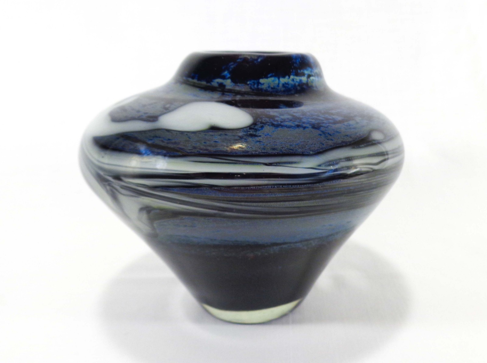 MURANO ART GLASS (ITALY) VINTAGE HAND-BLOWN INFUSED VASE, NAVY BLUE ...