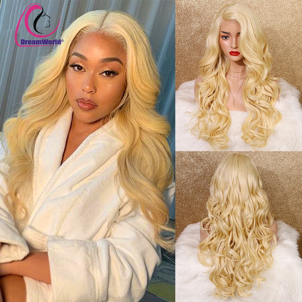 Light Blonde Long Wave Wigs Synthetic Lace Front Wigs Natural Line Heat ...