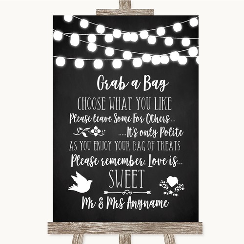 Chalk Style Black White Lights Grab A Bag Candy Buffet Cart Sweets ...