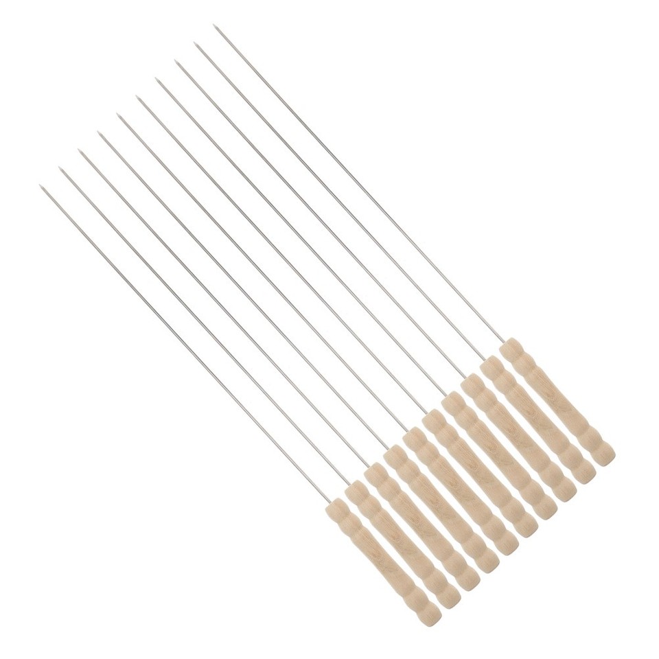 10 Pcs Stainless Steel Kabob Skewers With Wood Handle For Bonfire ...