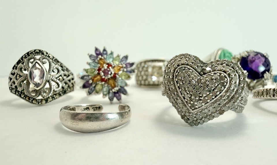 Estate Vintage Sterling Silver 925 Jewelry Lot 15 pc Rings 80g Wearable ...