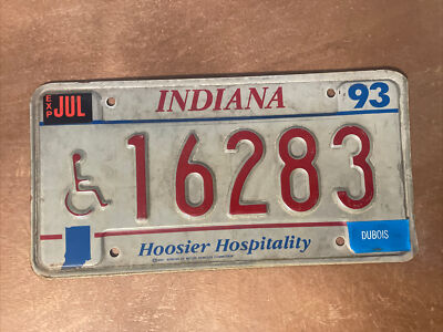 1993 Indiana License Plate Handicapped # 16283 Dubois County | eBay